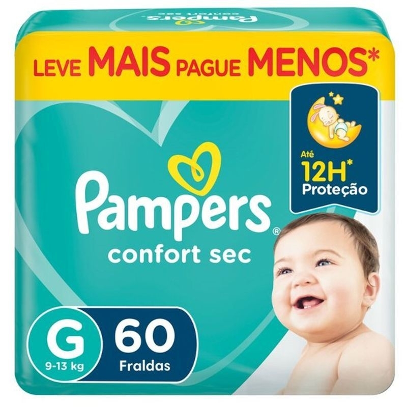 Fralda Pampers Confort Sec Tam G | (60un) | Shopee Brasil