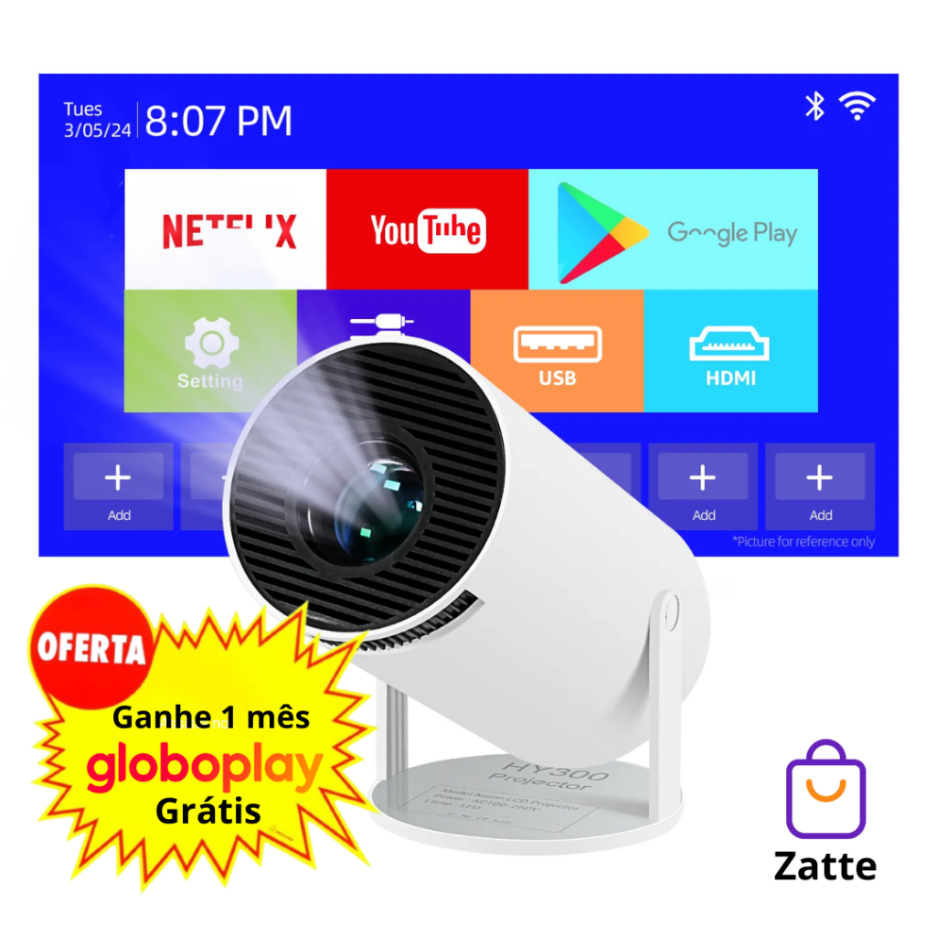 Projetor Android 4K HD 150 Polegadas Celular, Tv B0x, Xbox, PS, Pc ...