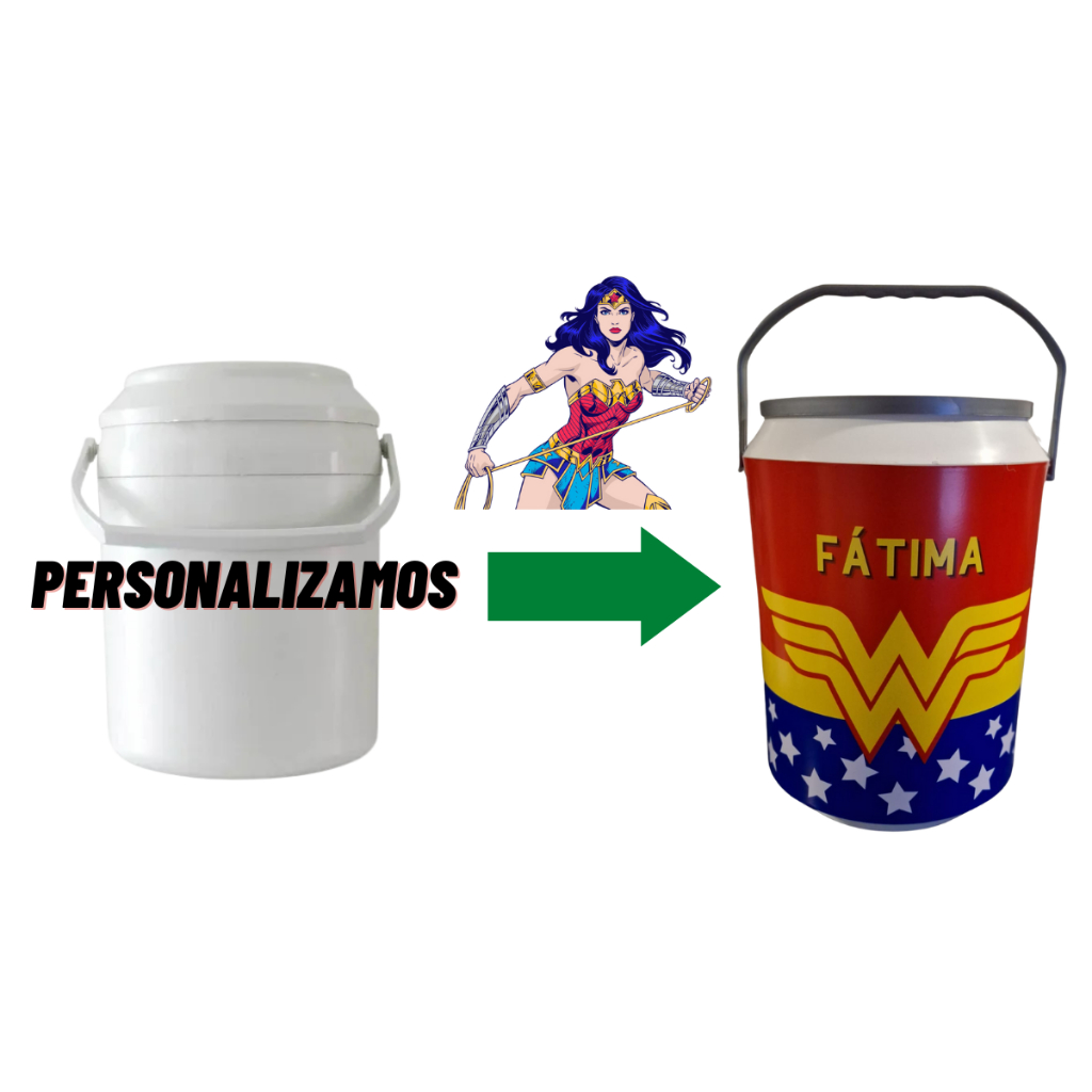Cooler Personalizado Mulher Maravilha + NOME para Cerveja e bebidas 12 ...