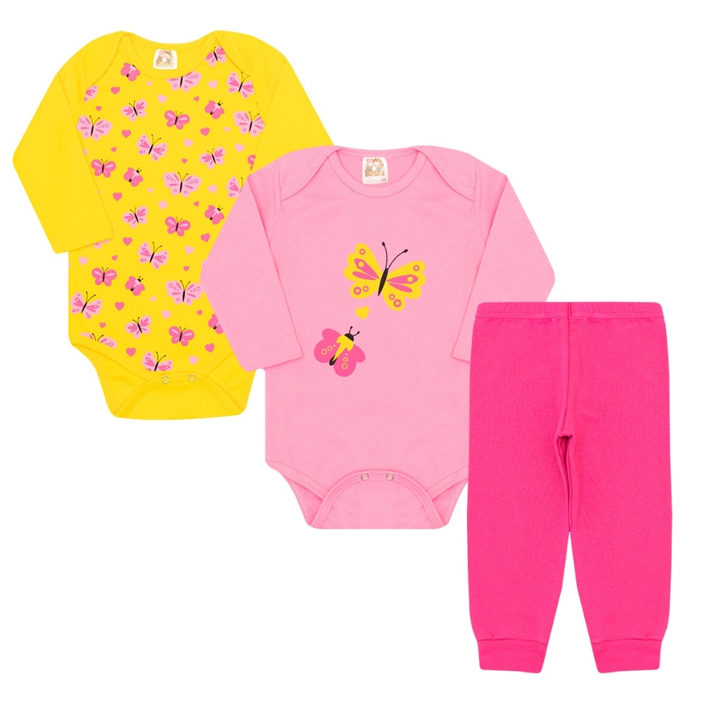 Kit body LONGO 3 peças bebê menina. (2 borys LONGOS + mijão) | Shopee ...