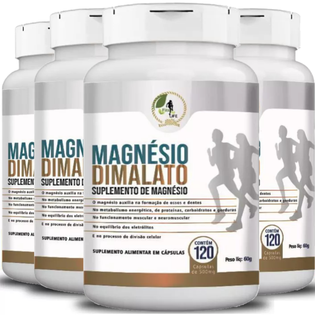Kit C/4 Magnésio Dimalato Puro 120 Capsulas 500mg - Fits Life | Shopee Brasil