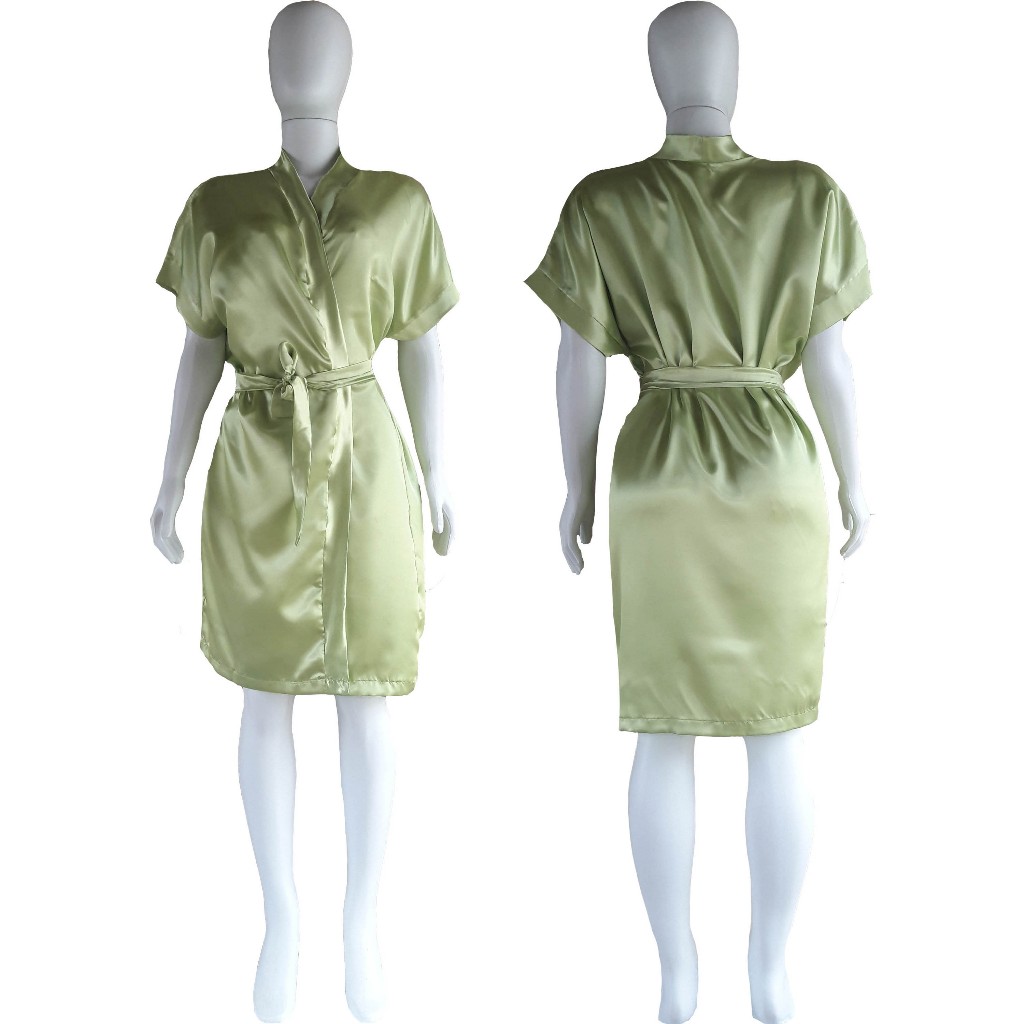 Robe de Cetim Feminino Manga Curta Verde Oliva | Shopee Brasil