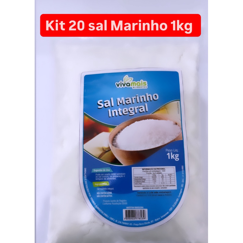 Kit 20 Sal Marinho integral 1kg | Shopee Brasil