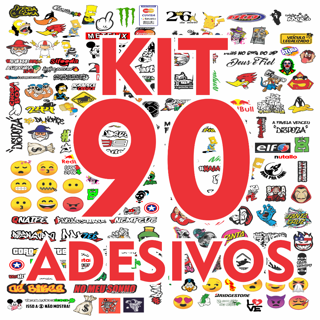 Super Cartela Kit 90 Unidades Stickers Adesivos Moto Bike Carro Pc Computador Celular Notebook ...
