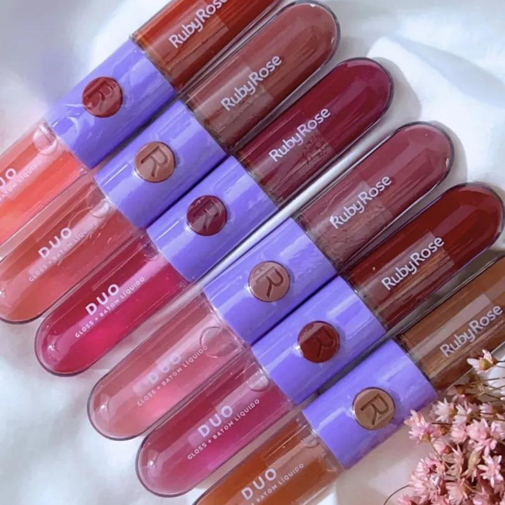 Duo Gloss Batom Líquido Ruby Rose Maquiagem 3em 1 Ruby Rose gloss 9,6ml ...