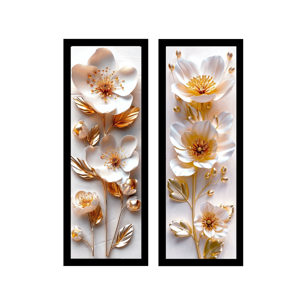 Kit 2 Quadros Flores Douradas, moldura e vidro, luxo 18x45 cm | Shopee ...