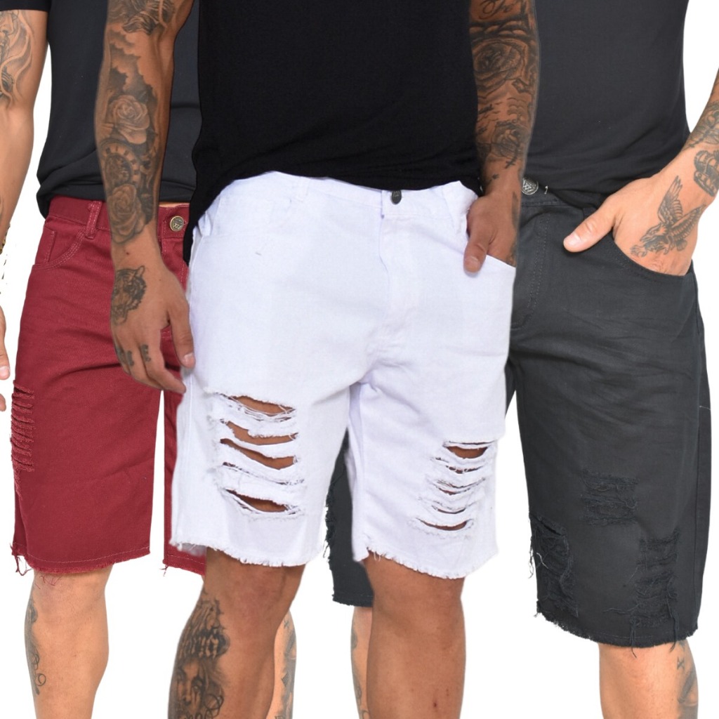 kit 3 Bermuda Jeans Masculina rasgado | Shopee Brasil