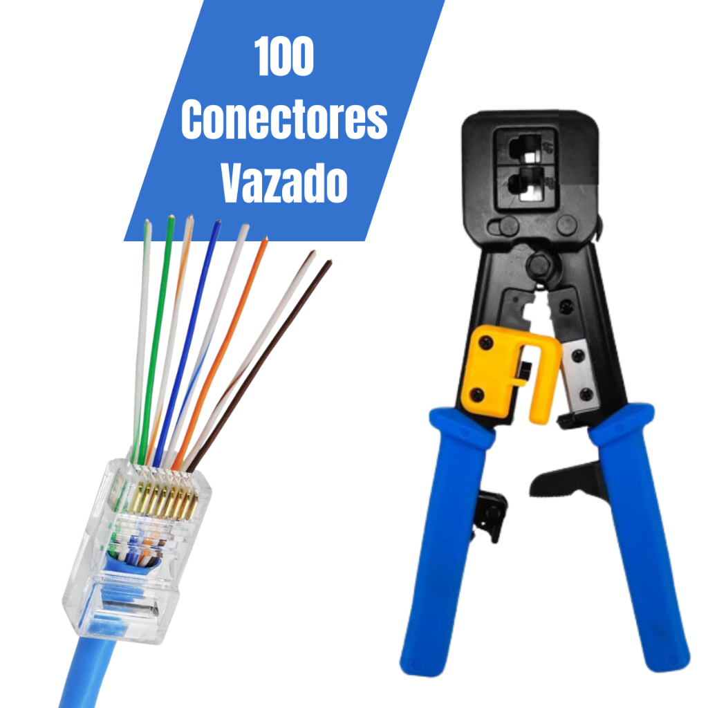 Alicate de Crimpar Rj45 e RJ11 + 100 Unidades Conector Rj45 Vazado ...