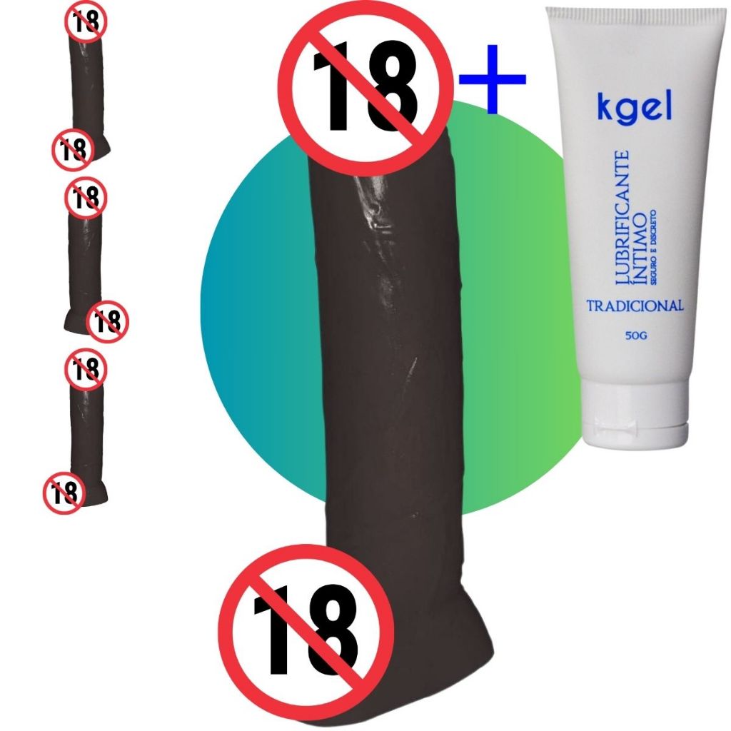 Pênis de Borracha Com Saco 40cm x 10cm Preto Gigante Thanatos + Lubrificante | Shopee Brasil