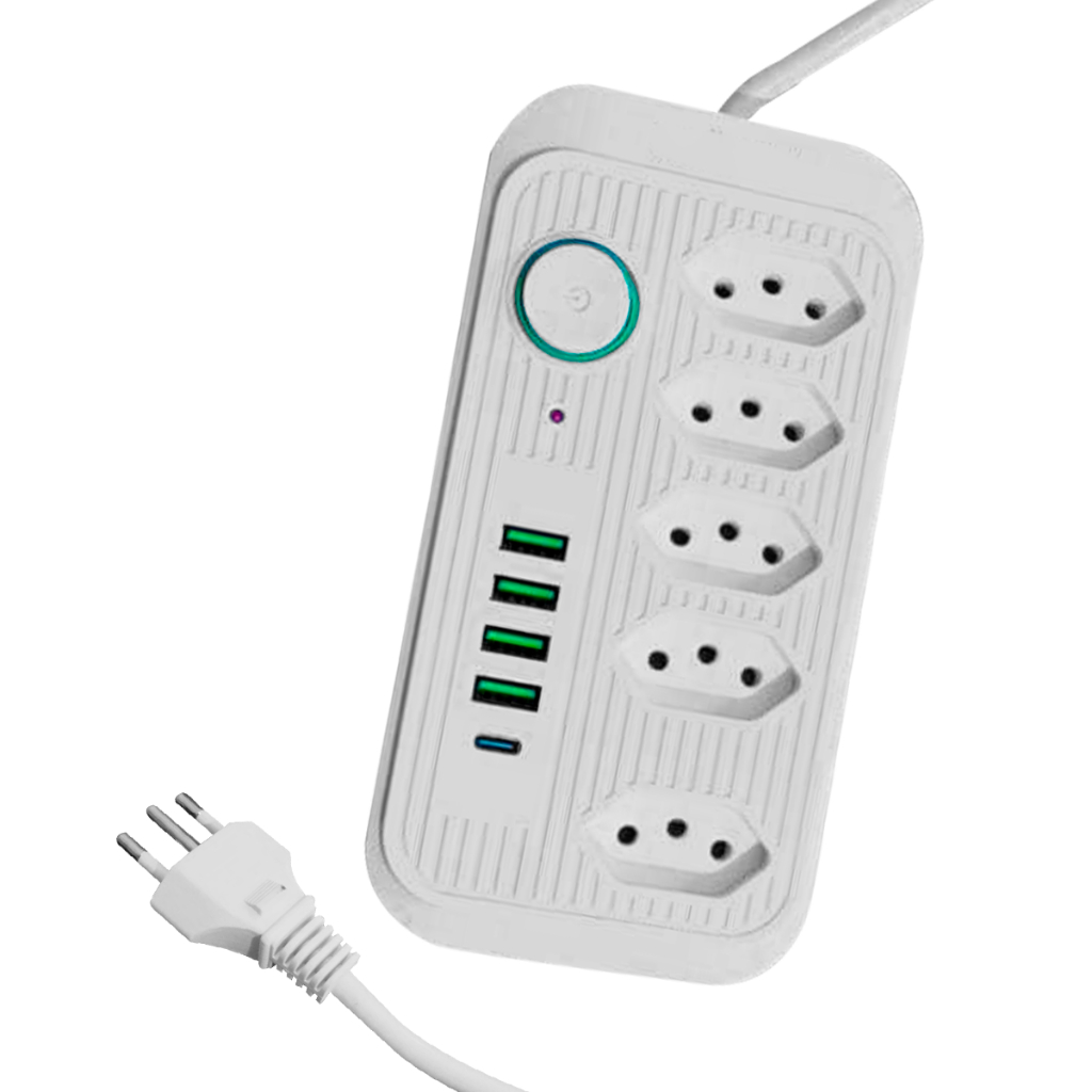 Extensão elétrica 5 Tomadas 4 Usb 1 TIPO C RÉGUA Led Bivolt Power 110v/220v 2M | Shopee Brasil