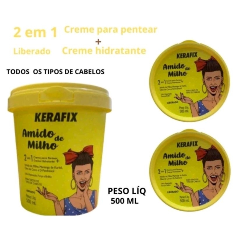 Kit com 2 Unidades - Creme Pentear e Creme Hidratante Kerafix - Pote de ...
