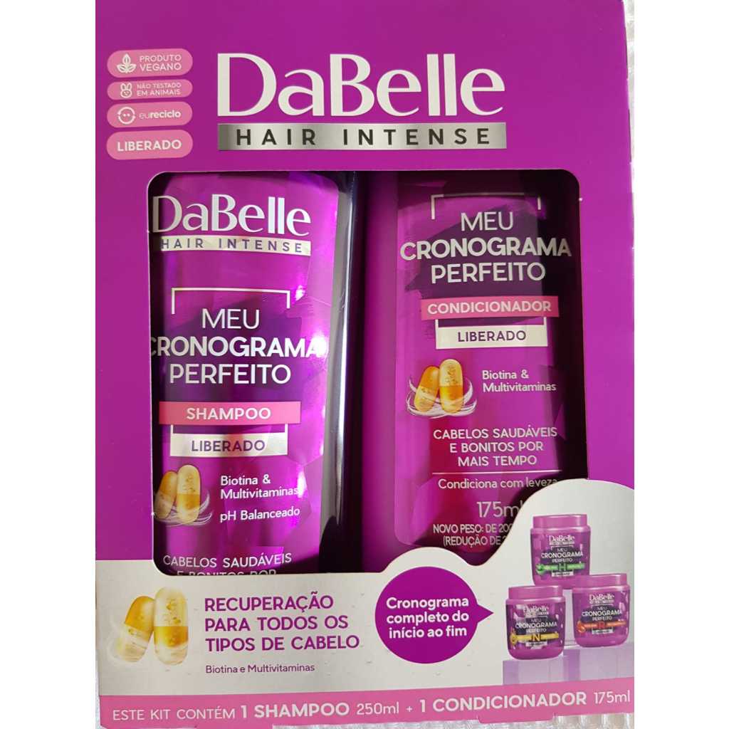 Kit DaBelle Hair Intense Meu Cronograma Perfeito Shampoo 250ml + Condicionador 175ml | Shopee Brasil