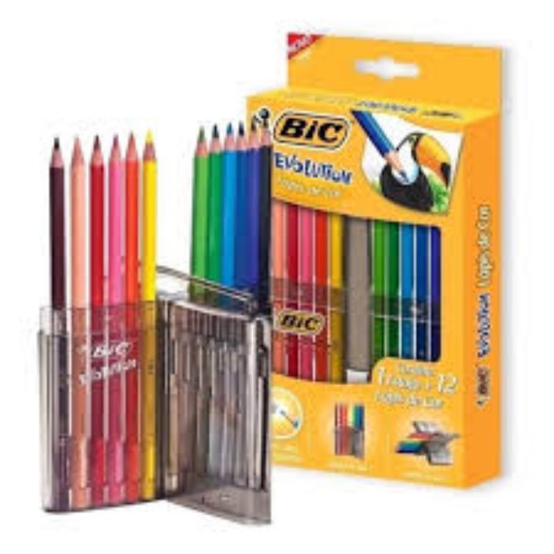 Lapis de cor bic evolution contém estojo 12 cores | Shopee Brasil