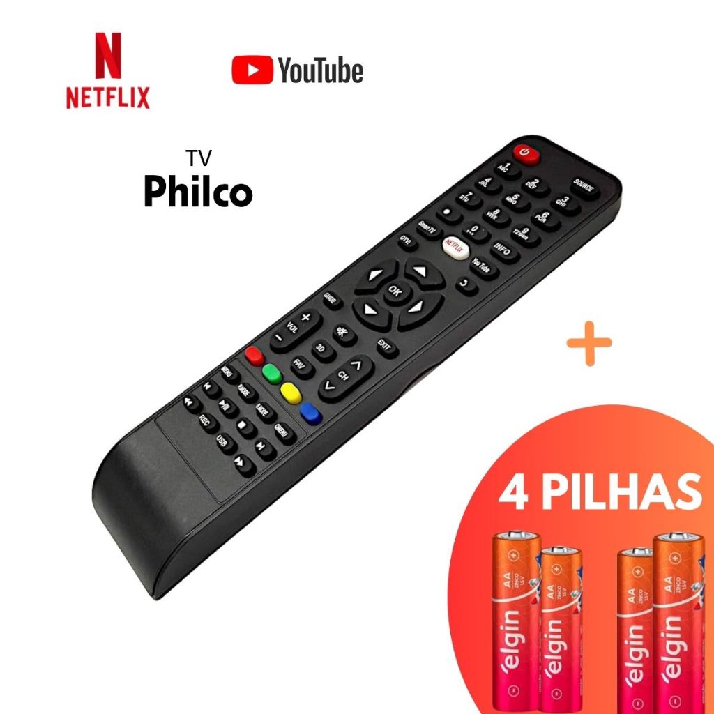 Controle Remoto Compatível Com Philco Smart TV com Pilhas YouTube SmartTV 3D Netflix Youtube ...