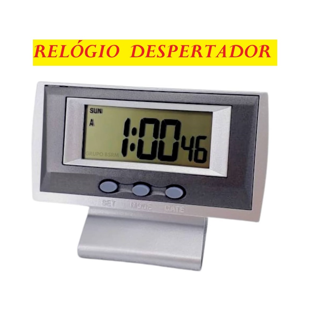 Relógio Despertador 8x5,6x10,5 Para A Sua Mesa Com Data Cronômetro E ...