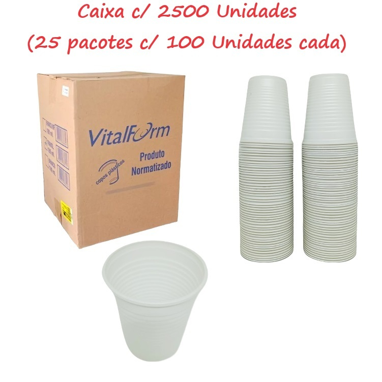 Copos Descartáveis Branco ou Transparente 180ml 200ml Vitalform Caixa 2500 Unidades | Shopee Brasil