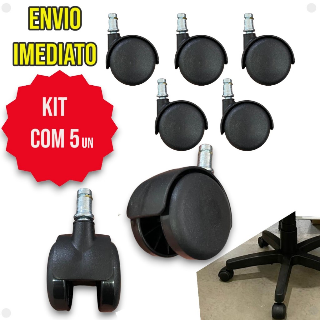 Rodízio Kit 5 Rodinhas Cadeira De Escritório Giratória Preta | Shopee ...