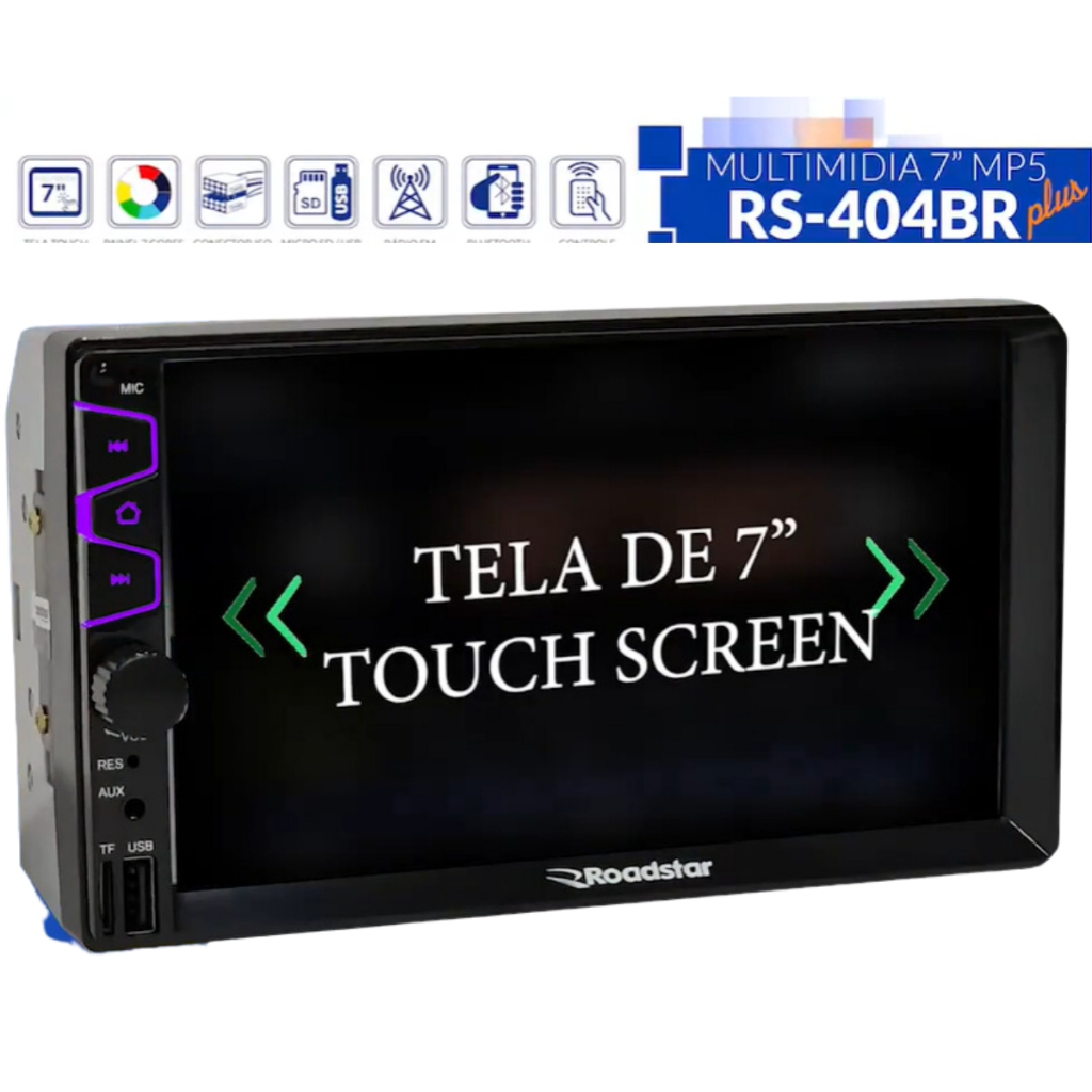 Central Multimídia Universal 7 Polegadas 2Din Rádio FM Som Automotivo Bluetooth USB MP5 Espelha ...