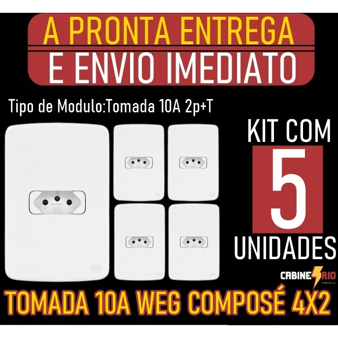 5 Tomada Weg Composé 10a 2p+t 250v Completa 4x2 Branco | Shopee Brasil
