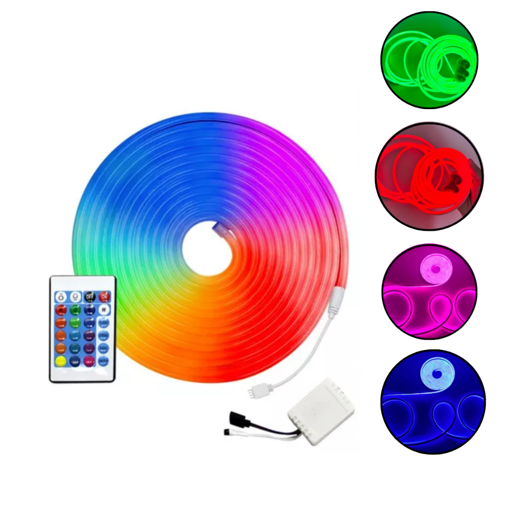 Fita Neon Led 5m 12v Flexível Alto Brilho Rgb Com Controle e Fonte ...