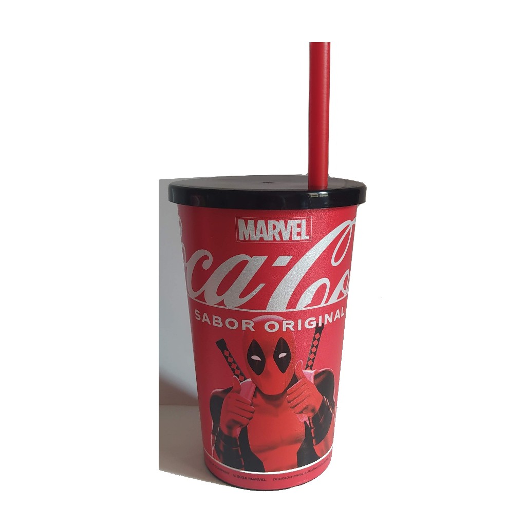 Copo Deadpool Coca-Cola Cinemark Marvel Copão 1 litro exclusivo Canudo ...