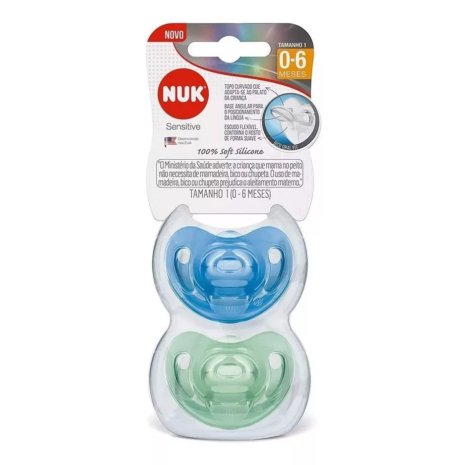 Kit 2 Chupetas Sensitive Soft 100% Silicone Com Estojo 0-6 Meses Boy - Nuk | Shopee Brasil