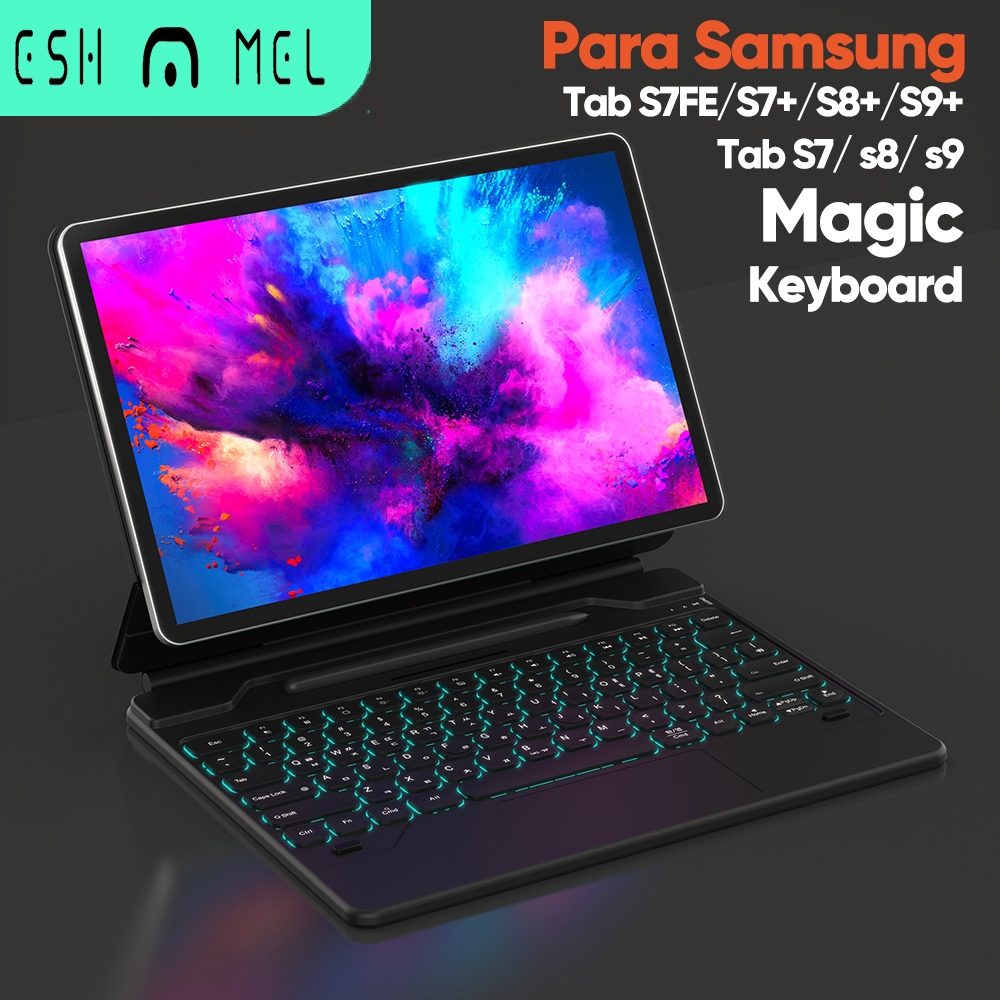 Teclado Mágico Para Samsung Galaxy Tab S7 FE S7+ S8+ S9+ Fe 11/12.4 polegadas Teclado Mágico ...