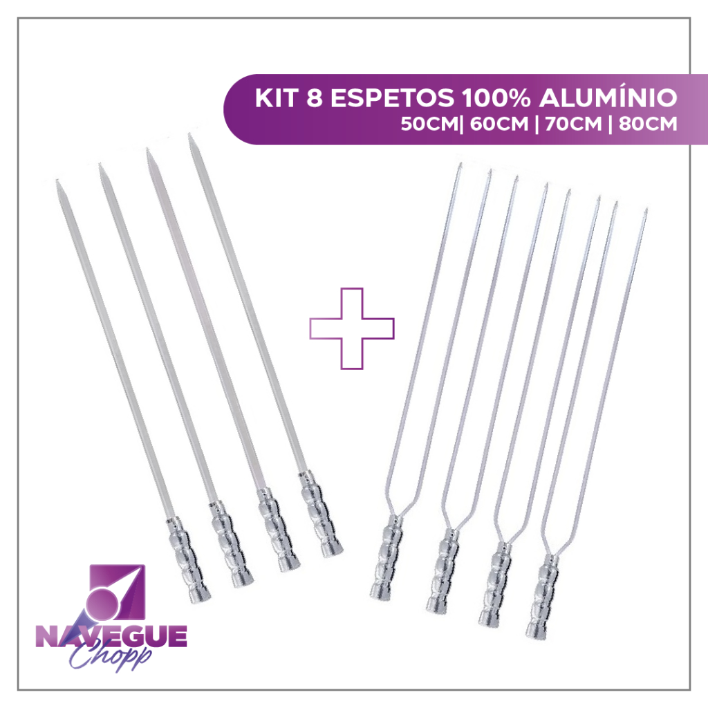 Conjunto de Oito Espetos para Churrasco em Alumínio - 4 Duplos e 4 ...