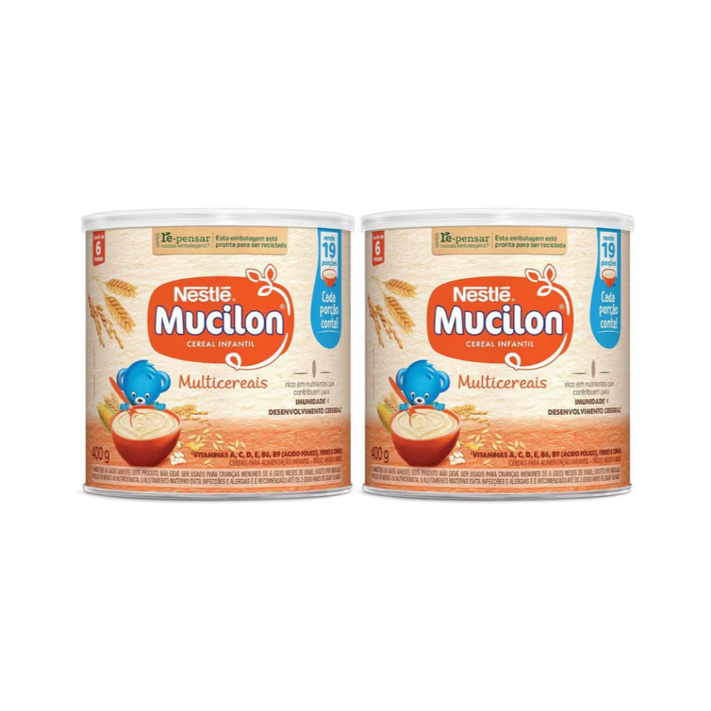 Kit C/2 Mucilon Cereal Infantil Multicereais 400g cada | Shopee Brasil