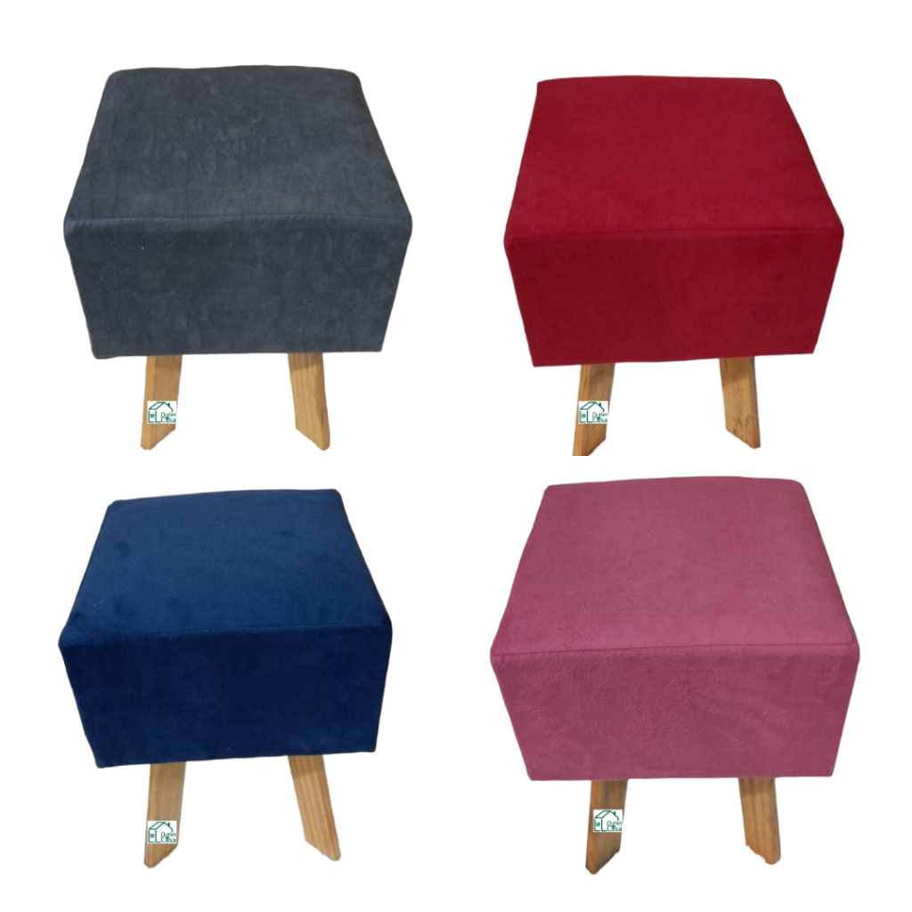 Puff Banquinho Banqueta Suede e Corino com Pé de Madeira Retro | Shopee ...