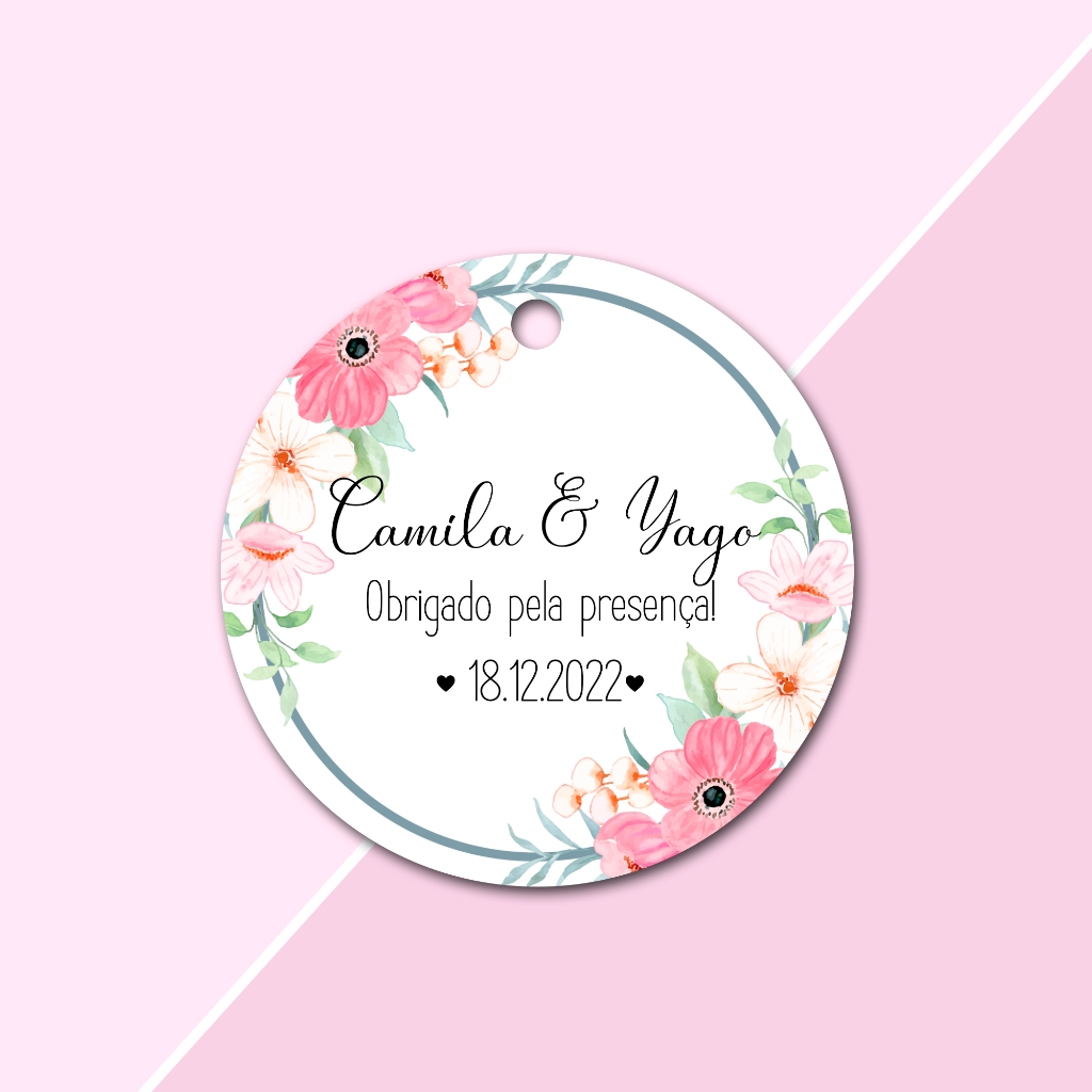 100 Tags Personalizadas tamanho 4,5x4,5cm Papel offset Formato Redondo ...