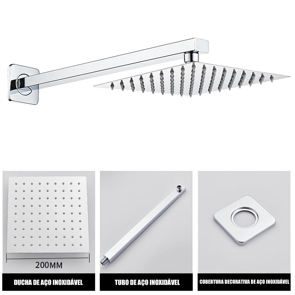 Ducha Chuveiro Inox 304 Quadrado 20x20 cm 15x15 cm Com Braço 40cm ...