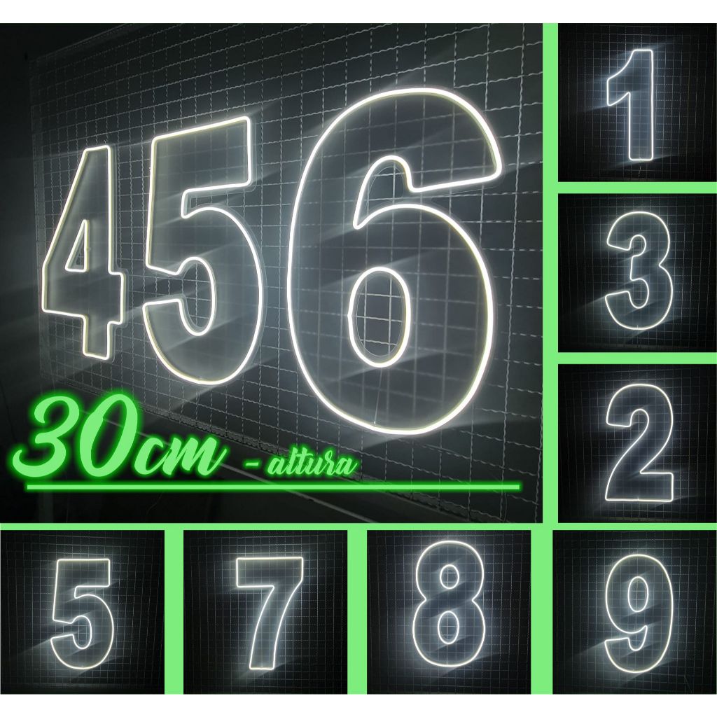 PLACA / PAINEL / LETREIRO LED NEON - Número branco frio de 0 a 9 ( 30cm ...