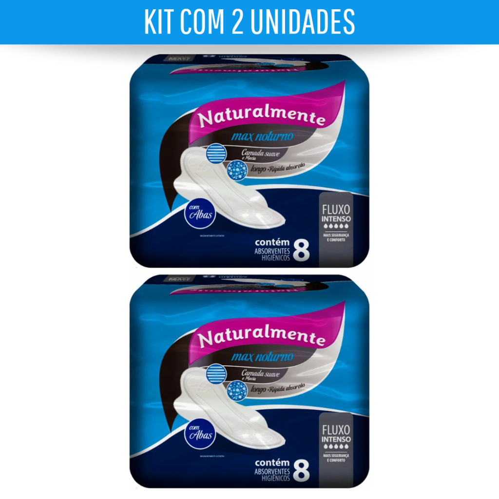Kit 2 Absorvente Noturno Naturalmente Longo Com Abas Contém 8 Unidades ...