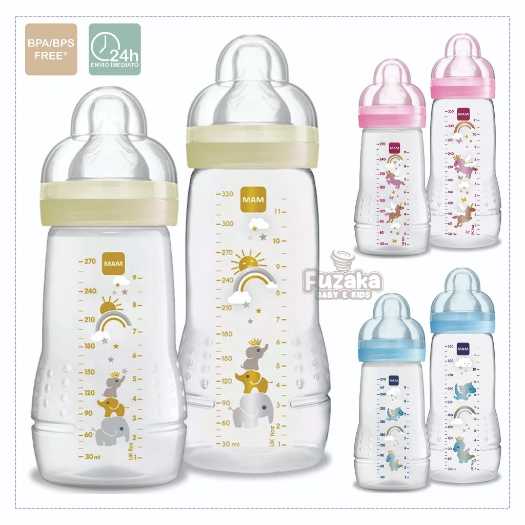 Kit Mamadeira Mam Easy Active 270ml e 330ml - Rosa Azul Neutra (Antivazamento) | Shopee Brasil