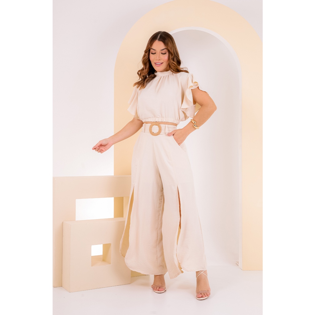 Conjunto Pantalona moda Feminina cinto Luxo | Shopee Brasil