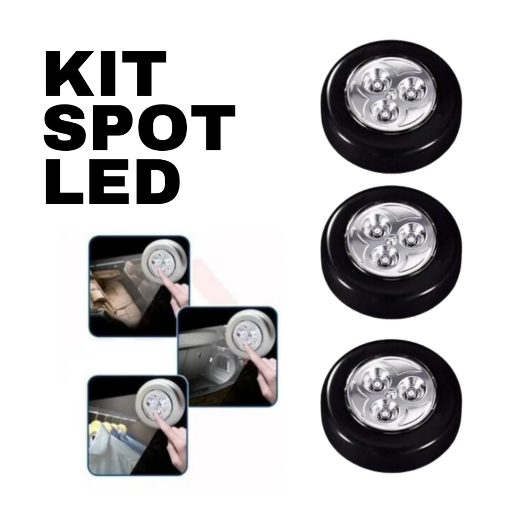 Spot LED Redondo a Pilha Sem Furo Sem fio Preto Fácil Instalação Touch ...