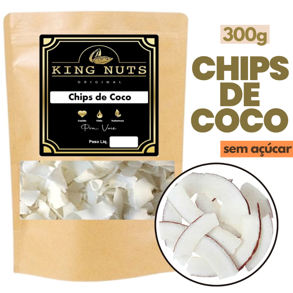 Chips de Coco Natural Sem Açúcar 300g Premium Desidratado Em Lascas ...