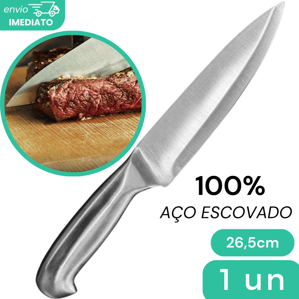 Faca de Corte Peixeira Inox 26,5cm Peixe Cortes Carne Churrasco ...