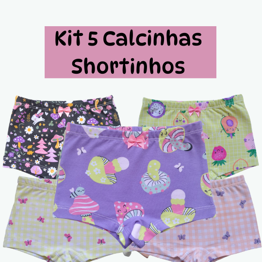 Kit Calcinha Shortinho Box Boxer Menina Infantil Malha Cottom Premium ...