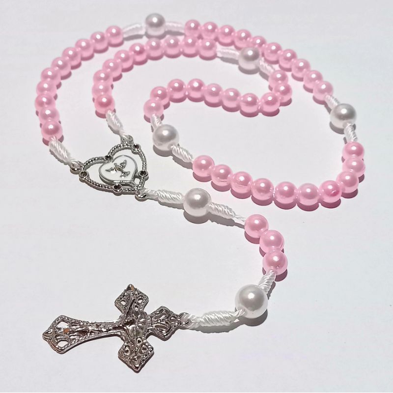 Terço Católico Espírito Santo Rosário Mariano Rosa Bebê 8mm | Shopee Brasil
