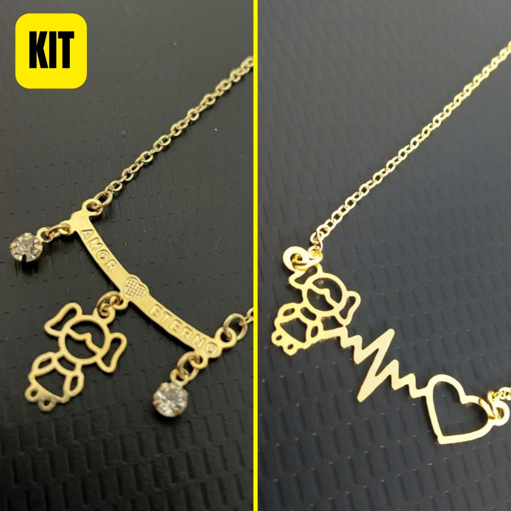 2 Colares Femininos Folheado A Ouro - Colar Filha Menina Batimentos ...