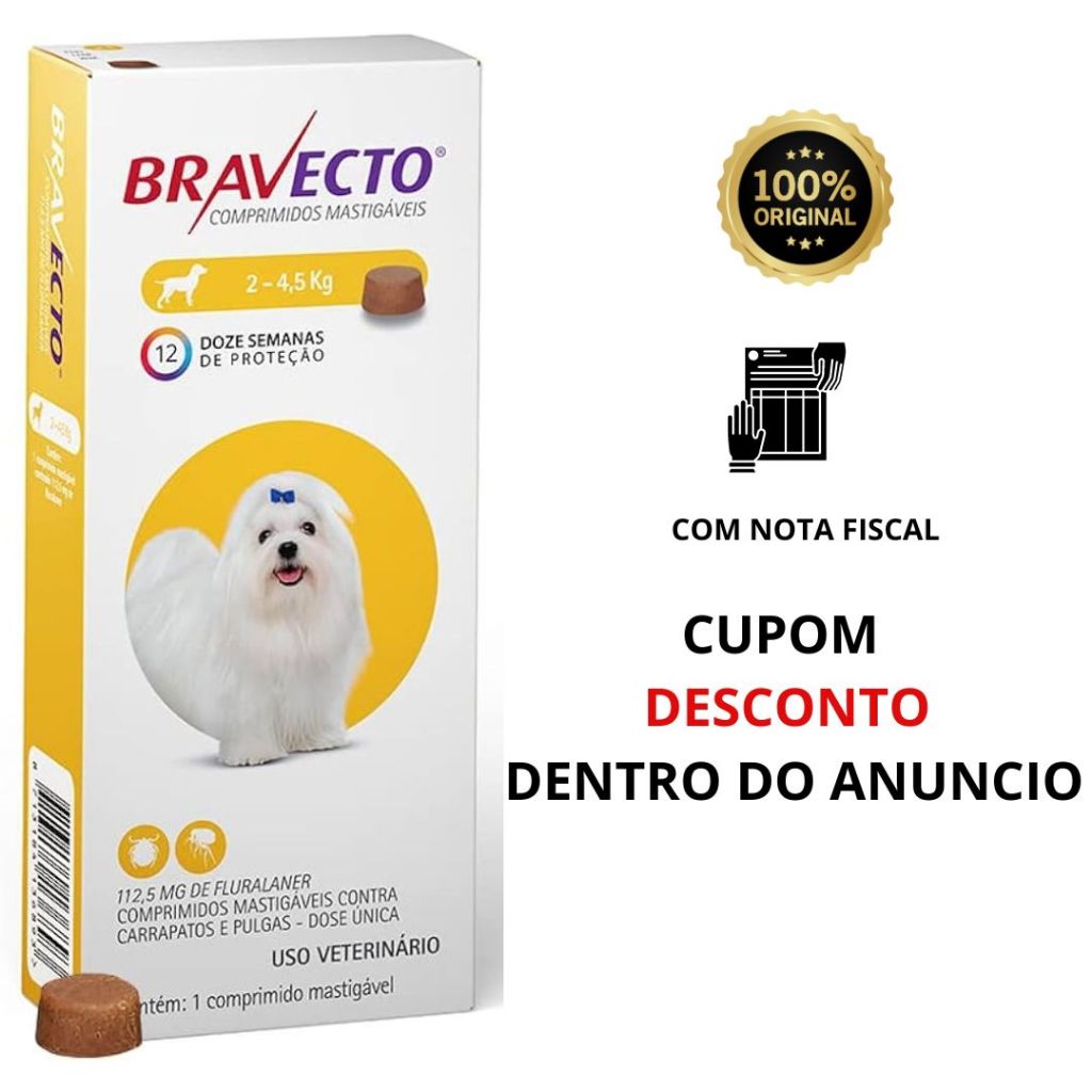 Antipulgas e Carrapatos Bravecto MSD para Cães até 4,5 kg | Shopee Brasil