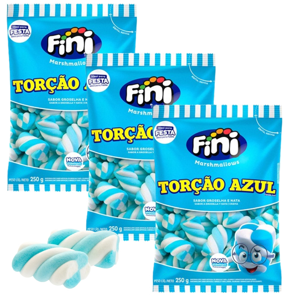 Kit 3 Unidades Marshmallows Fini Torção Azul 250g | Shopee Brasil