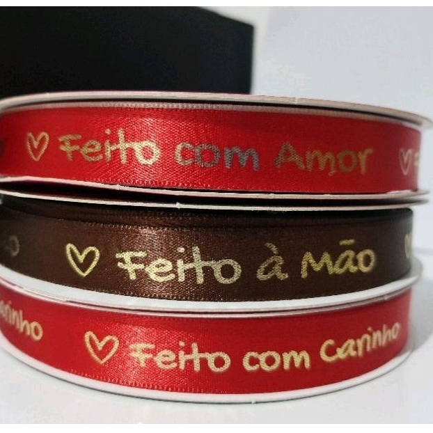 Fita de Cetim personalizada com a Frase Feito com carinho, Feito com ...