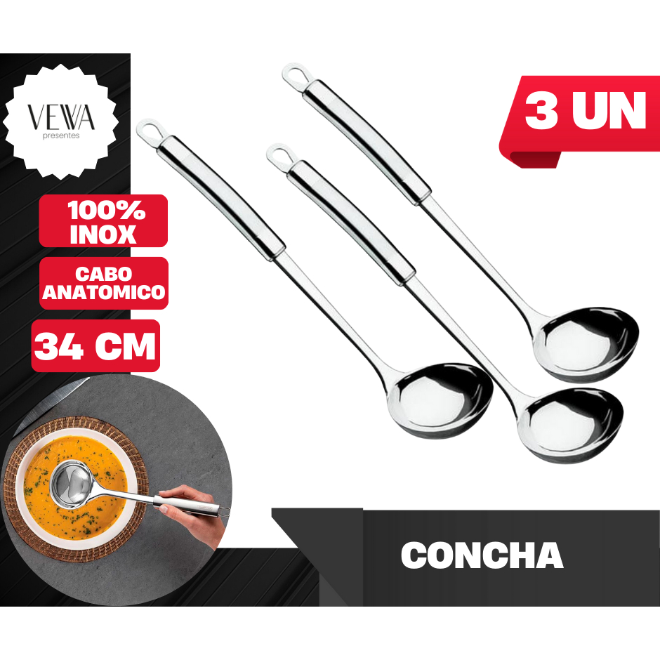 Kit 3 Concha para Molho Metal Inox Sopa Cozinha Talher Feijão | Shopee ...
