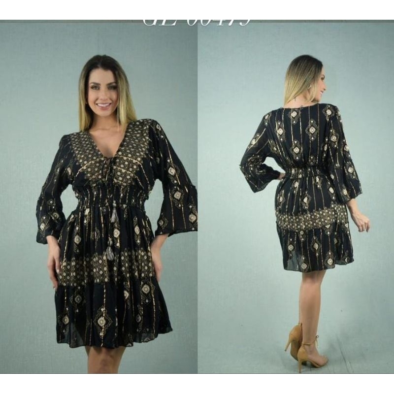 Vestido curto Boho chic | Shopee Brasil