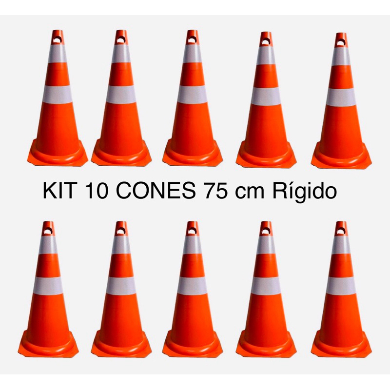 kit 10 Cones 75 cm Rígido , cone para sinalização de trânsito e ...
