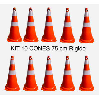kit 10 Cones de sinalização 75 cm Rígido - Alta Resistência, ideal para ...