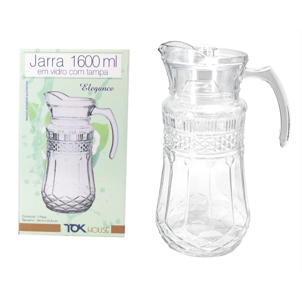 Jarra Elegance 1,6L Vidro com Tampa - Tok House 26190 | Shopee Brasil